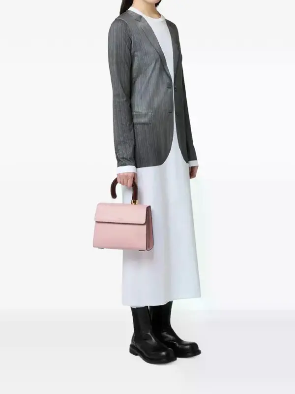 Moschino Curved Handle Leather Tote Bag