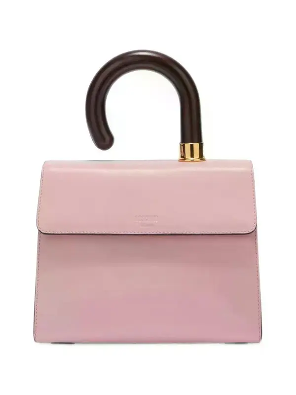Moschino Curved Handle Leather Tote Bag