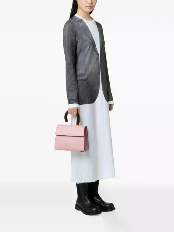 Moschino Curved Handle Leather Tote Bag