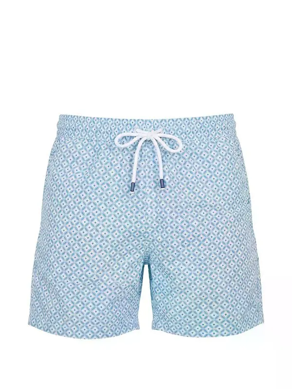 Fedeli Geometric-print Drawstring Swim Shorts - Blue