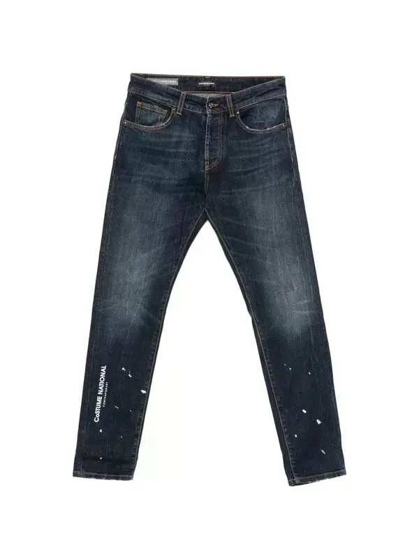 Costume National Slim Cut Logo Print Jeans