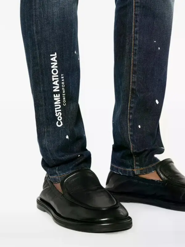 Costume National Slim Cut Logo Print Jeans