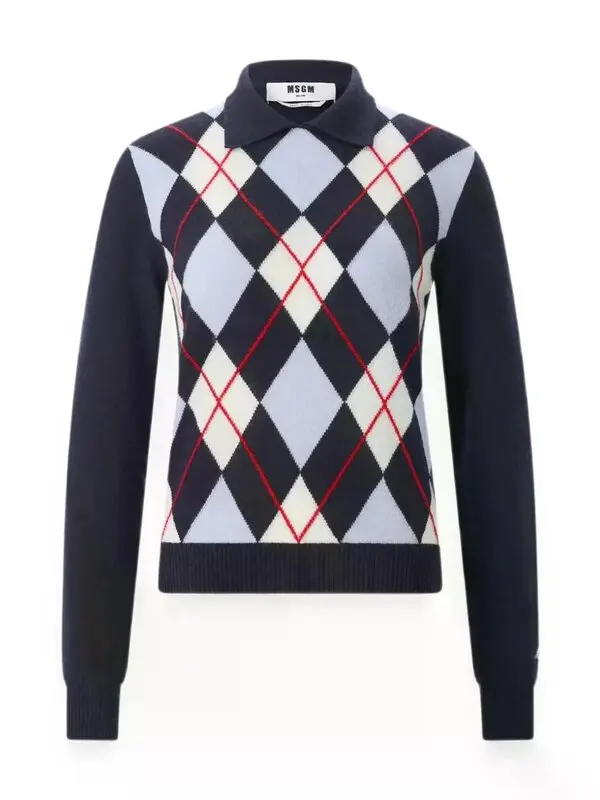 MSGM Argyle Polo-collar Sweater