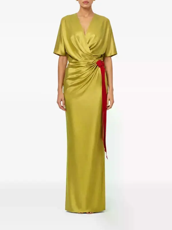 V:PM ATELIER Maxi Draped Contrast-trim Dress - Gold