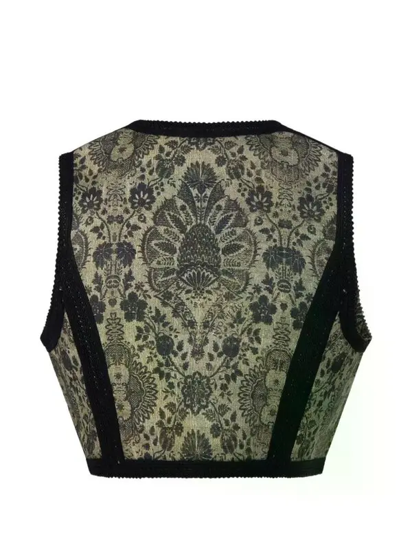 INTO THE EAST Sleeveless Damask-pattern Braided-trim Jacket