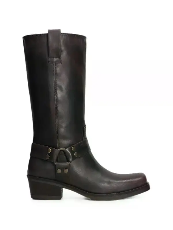 JULIE DEE Harness-detail Square-toe Biker Boots - Black
