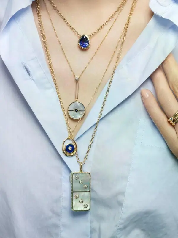 Retrouvai Domino Mother Of Pearl And Diamond Necklace - Gold