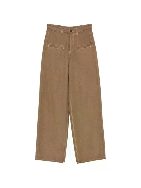 UMA WANG Contrast Stitch Wide-leg Trousers - Brown