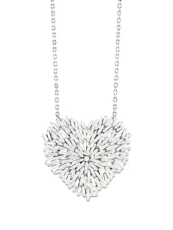 SUZANNE KALAN 18k White Gold Diamond Heart Pendant Necklace - Silver