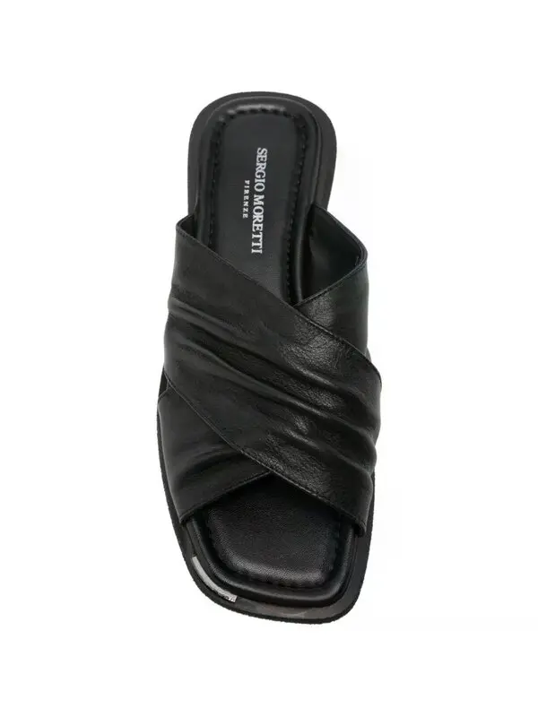 SERGIO MORETTI FIRENZE Crossover Strap Ruched Sandals - Black