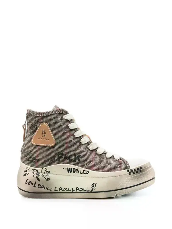 R13 Graffiti-print Plaid Sneakers