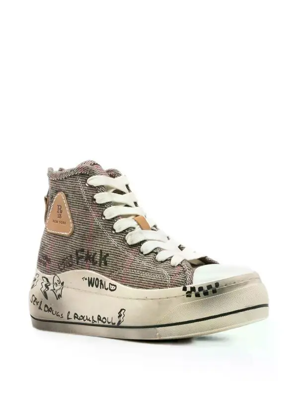 R13 Graffiti-print Plaid Sneakers