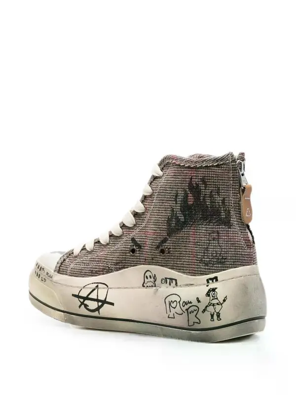 R13 Graffiti-print Plaid Sneakers