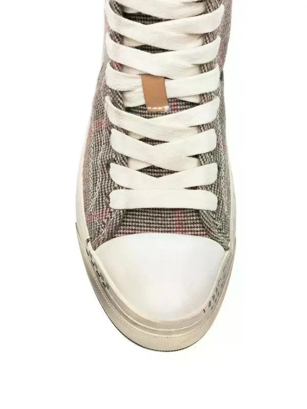 R13 Graffiti Print Plaid High Top Platform Sneakers