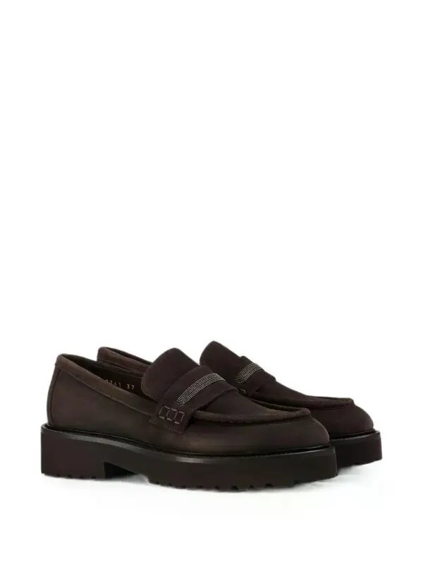 DOUCAL'S Stud-embellished Suede Loafers