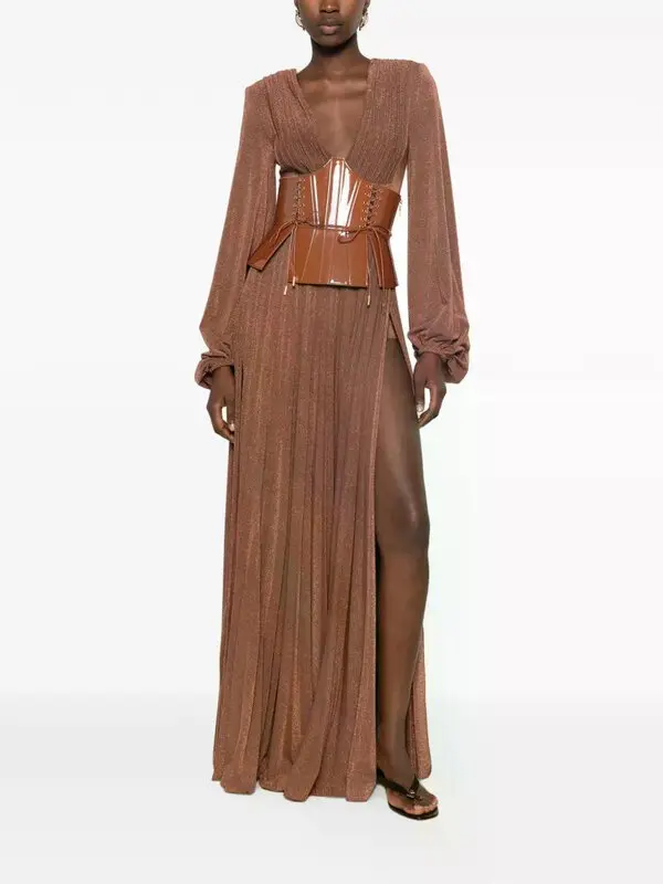 Elisabetta Franchi Pleated Lace-up Maxi Dress
