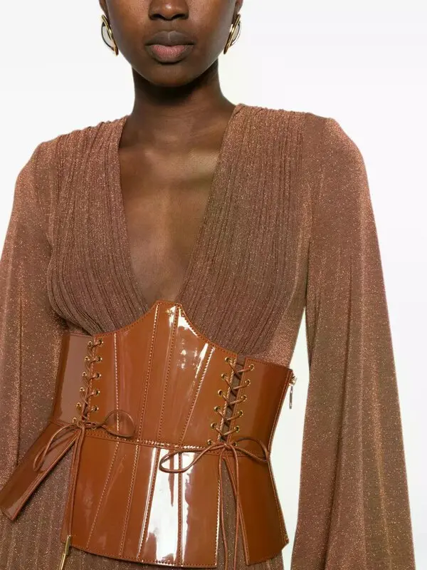 Elisabetta Franchi Pleated Lace-up Maxi Dress