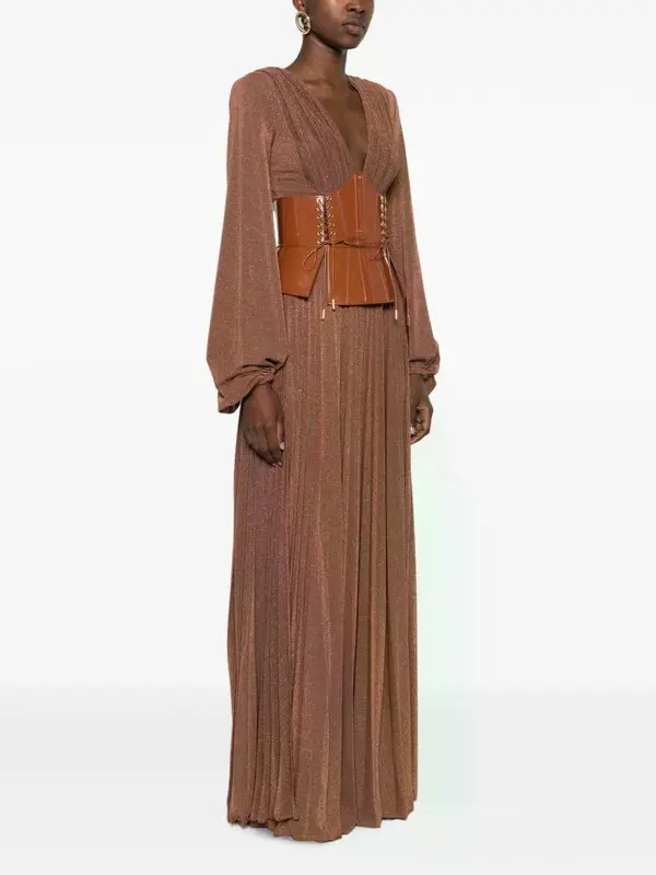 Elisabetta Franchi Pleated Maxi Dress With Lace-up Detail - Brown