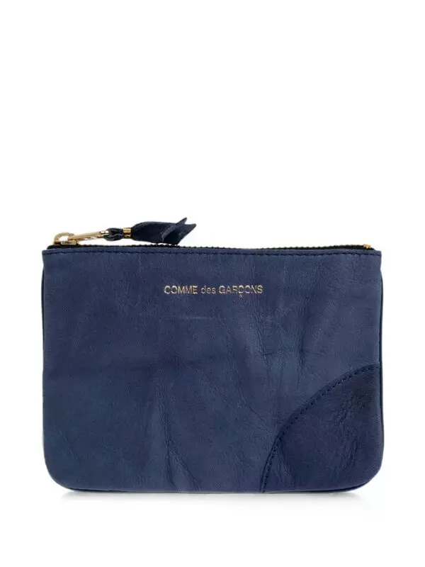 Comme Des Garçons Logo-print Calf Leather Pouch - Blue