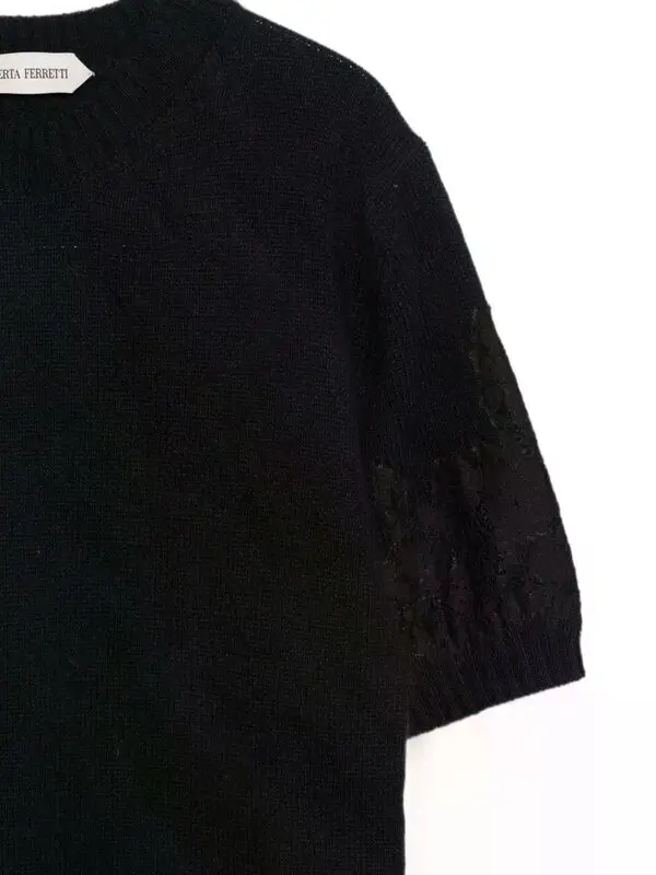 Alberta Ferretti Short Sleeve Sweater With Lace Paneling