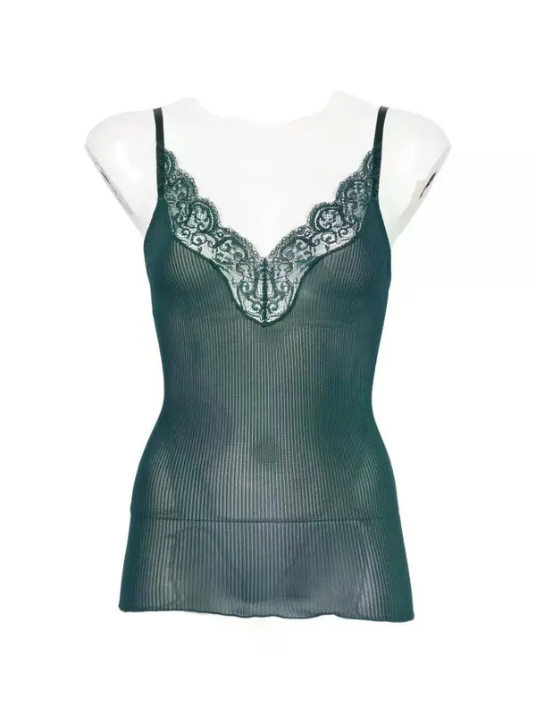 Saint Laurent Lace-trim Ribbed Camisole Top - Neutrals