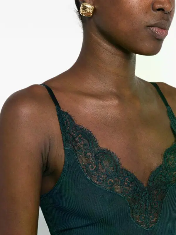 Saint Laurent Lace-trim Ribbed Camisole Top