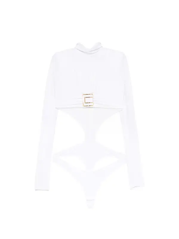Elisabetta Franchi Cropped High Neck Top With Logo Plaque - White