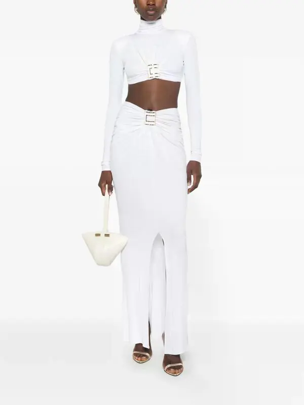 Elisabetta Franchi Cropped High Neck Top With Logo Plaque