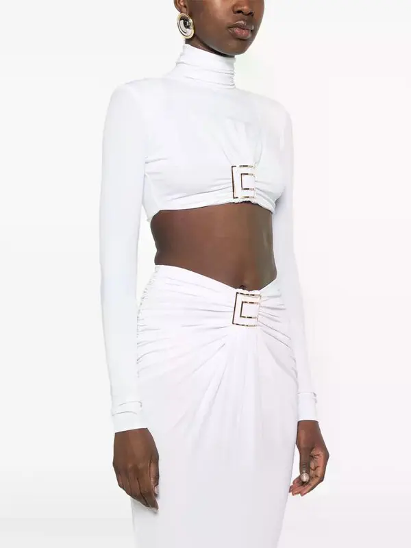 Elisabetta Franchi Cropped High Neck Top With Logo Plaque