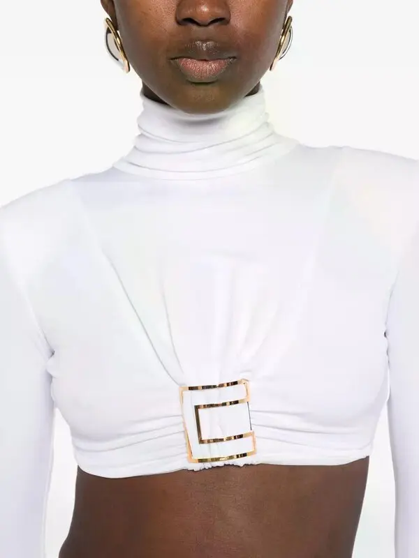 Elisabetta Franchi Cropped High Neck Top With Logo Plaque