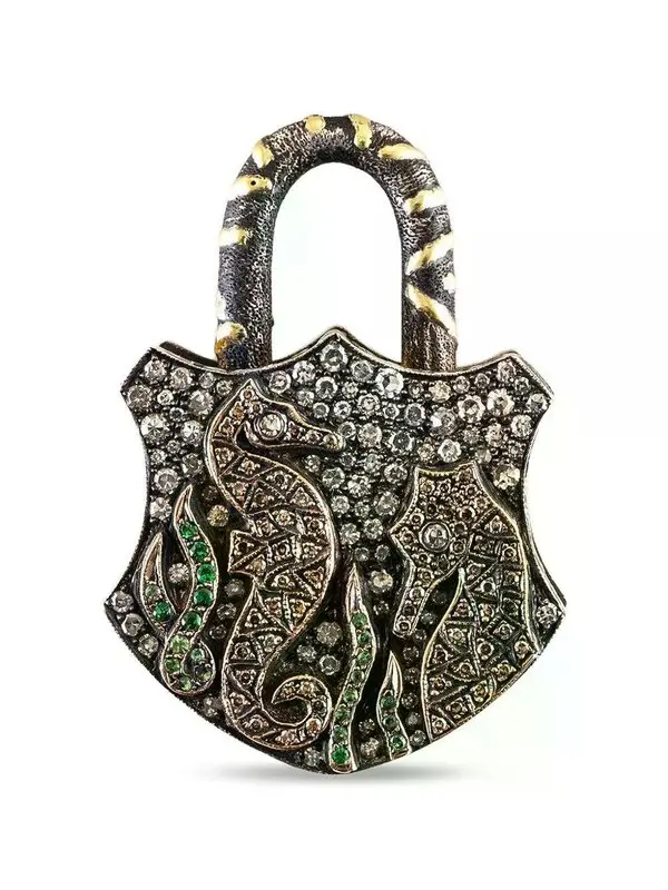 SEVAN BIÇAKÇI Large Seahorse Green Garnet And Diamond Padlock Pendant - Silver