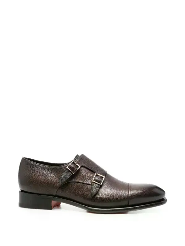 Santoni Double-strap Grained Leather Monk Shoes - Brown