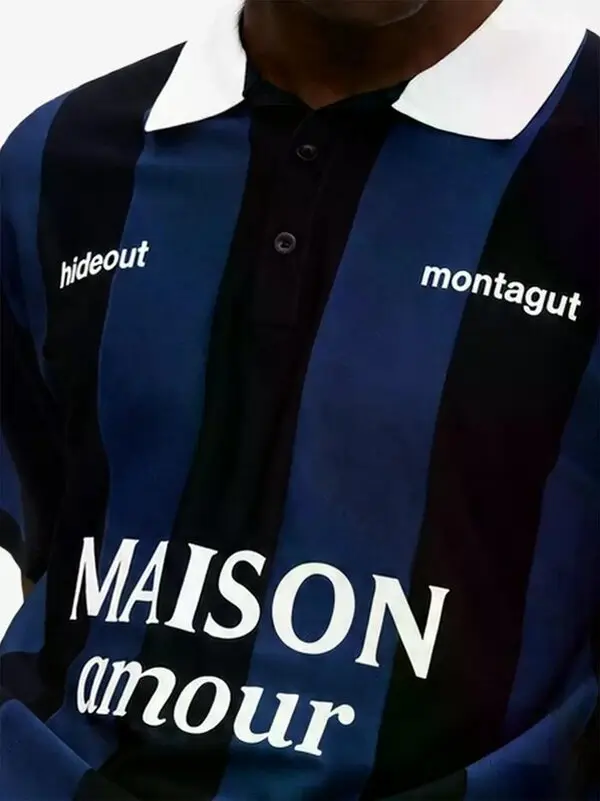 MAISON HIDEOUT Striped Slogan-print Polo Shirt