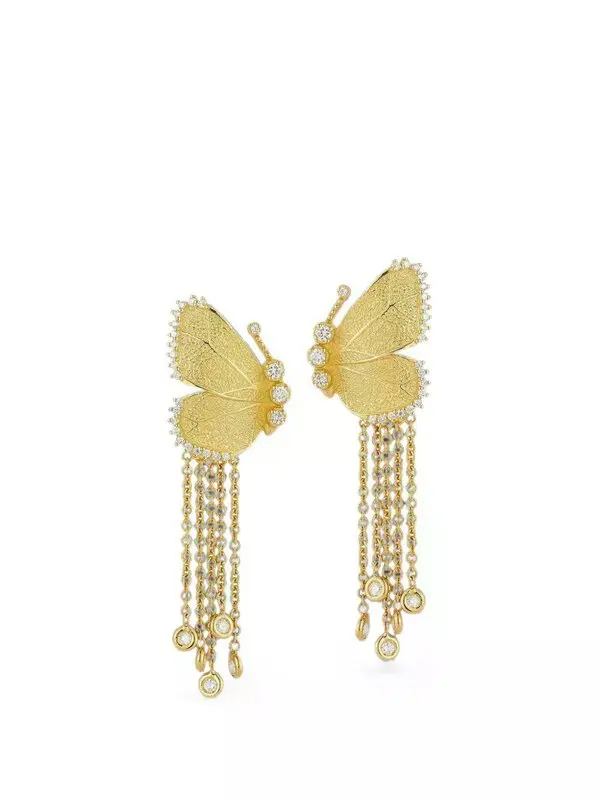 TANYA FARAH Medium Butterfly Wing Diamond Drop Earrings - Gold