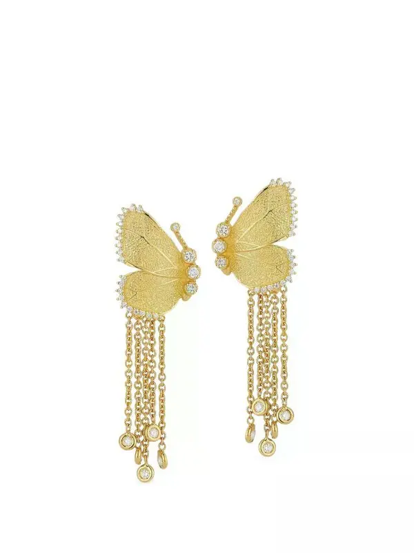 TANYA FARAH Medium Butterfly Wing Diamond Drop Earrings - Gold