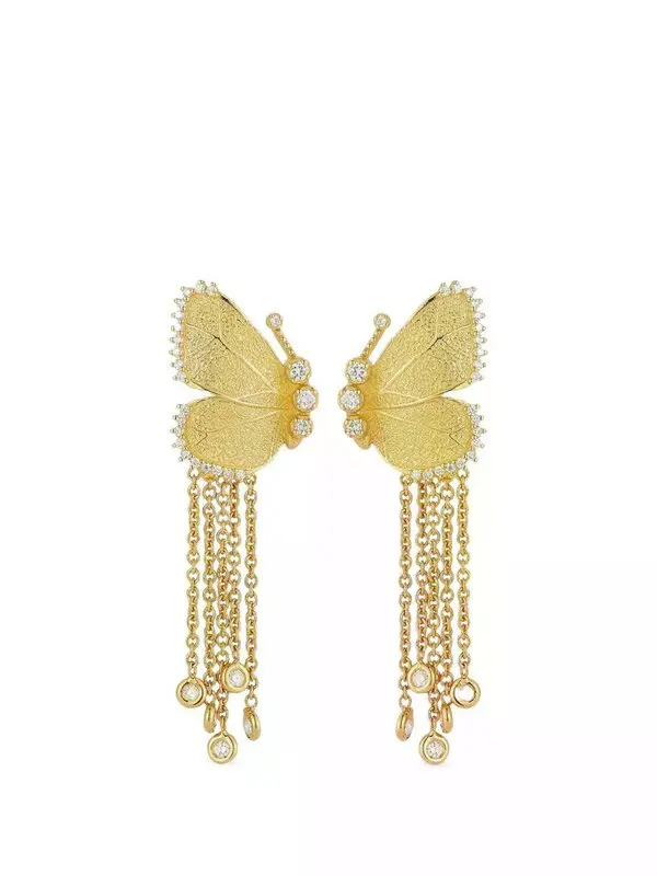 TANYA FARAH Medium Butterfly Wing Diamond Drop Earrings - Gold