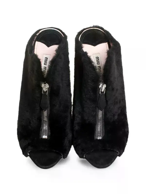 Miu Miu Shearling Peep-toe Ankle Boots
