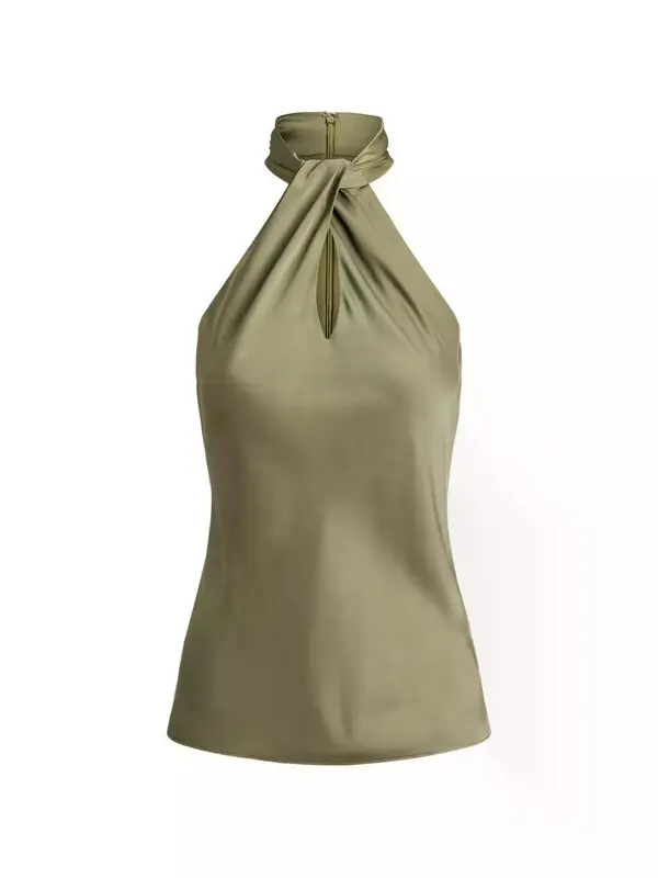Ralph Lauren Twist-front Charmeuse Halter Blouse - Green