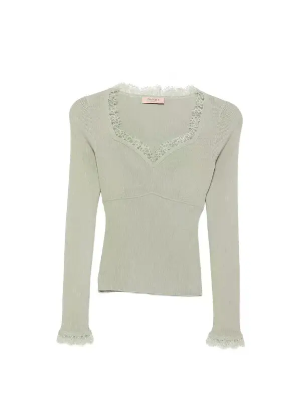 TWINSET Lace-trimmed Ribbed Jumper - Green