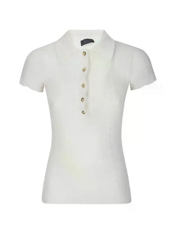 HAIKURE Cable-knit Short-sleeve Polo Top - White