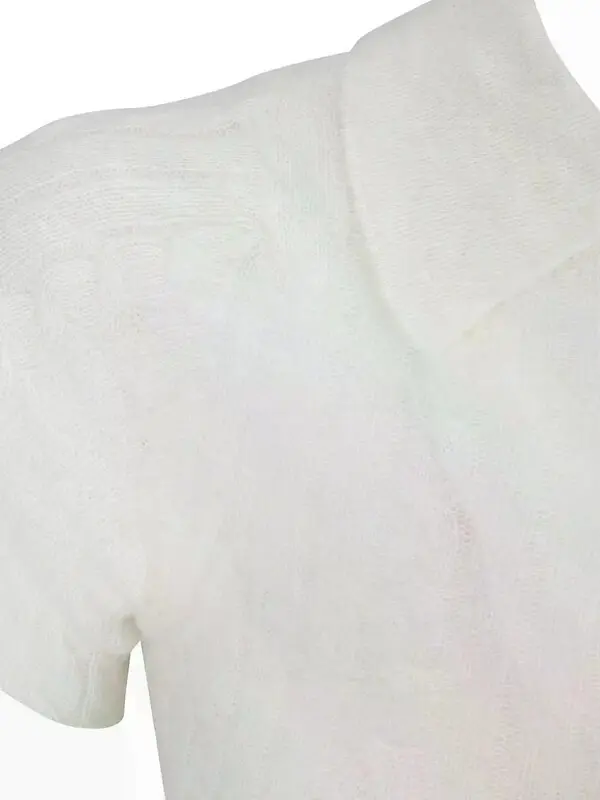 HAIKURE Cable-knit Short-sleeve Polo Top - White