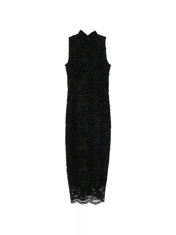 TWINSET Sleeveless Floral Lace High Neck Midi Dress