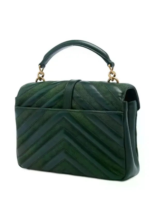 Saint Laurent 2017 Medium Chevron Calfskin And Suede Monogram College Satchel