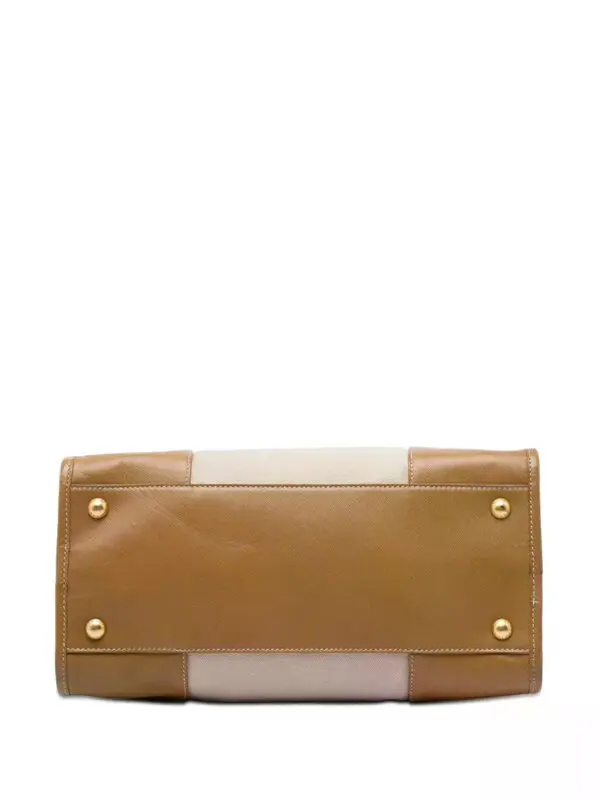 Prada Saffiano Trimmed Canvas Canapa Satchel - Brown