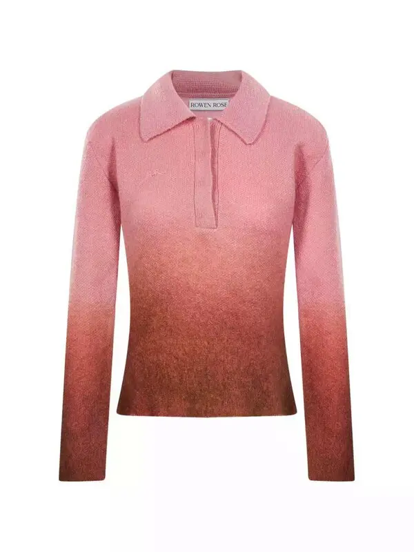 ROWEN ROSE Ombré-effect Long Sleeve Polo Shirt