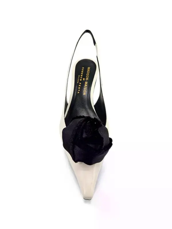 MADISON MAISON Instinya Flower-embellished Leather Slingback Pumps