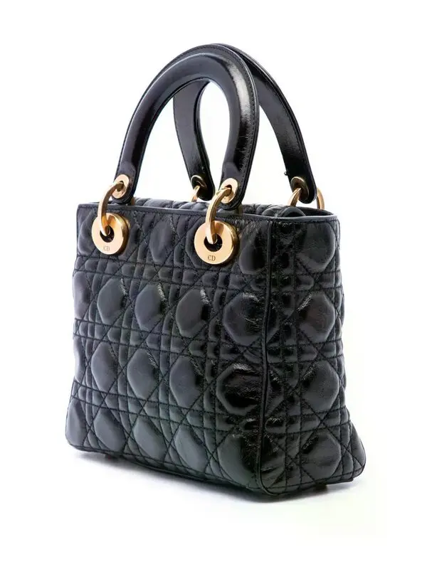 Dior 2018 Small Crinkled Patent Cannage My Abcdior Lady Satchel - Black
