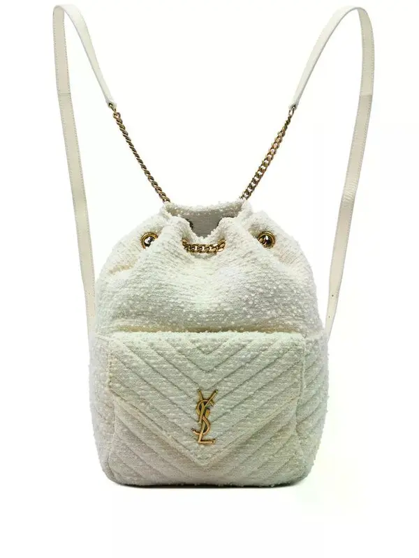 Saint Laurent 2021 Chevron Tweed Monogram Joe Backpack - White
