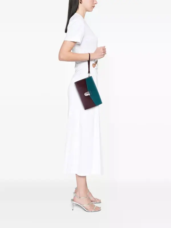 Prada 2000-2013 Bicolor Saffiano Envelope Push Lock Clutch Bag