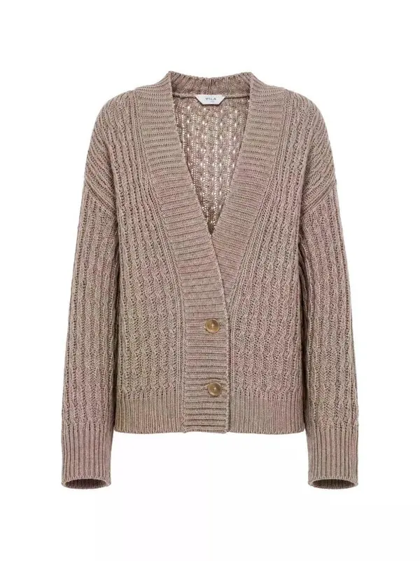 Malo Cable-knit V-neck Cardigan - Brown